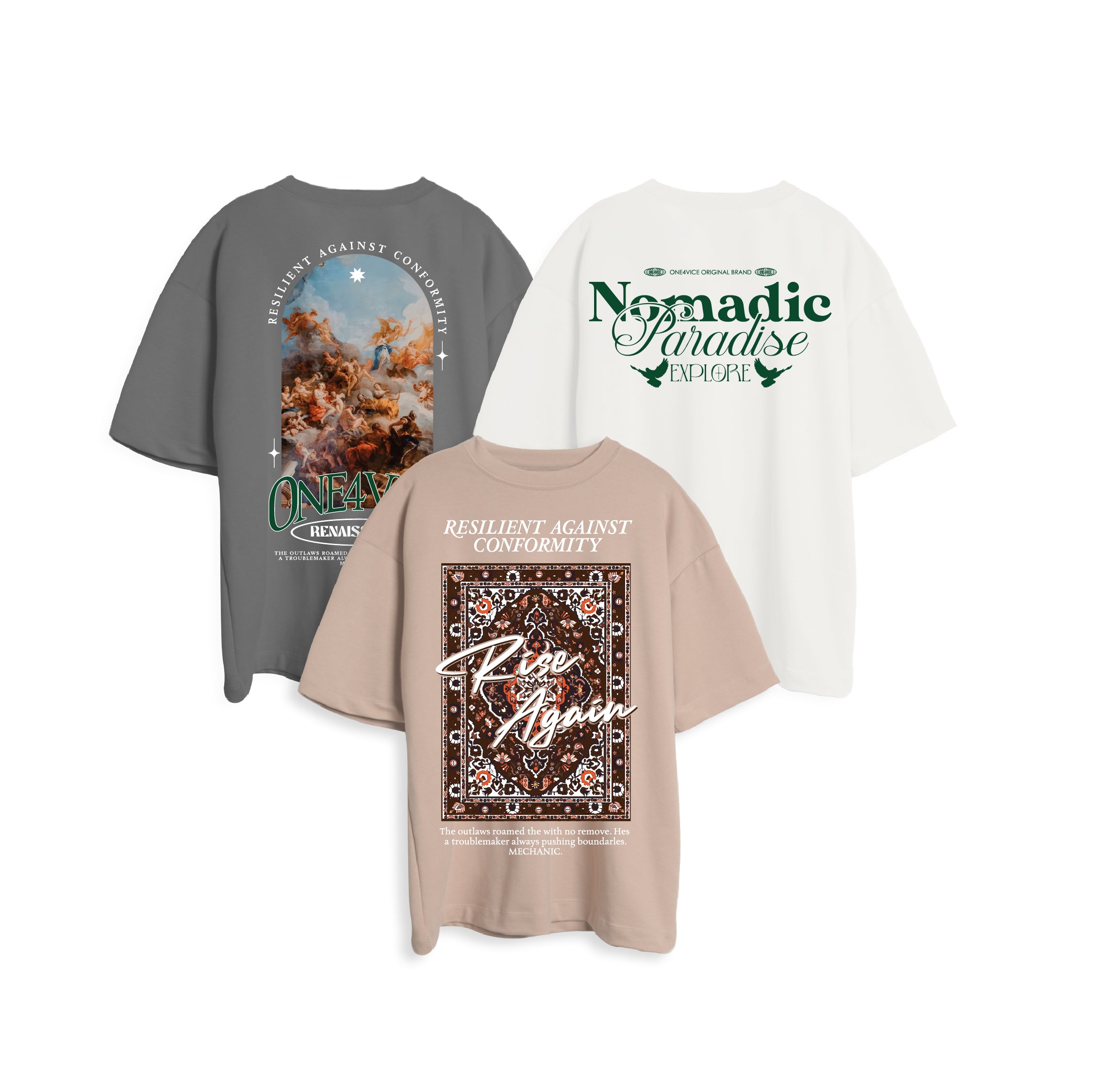 3PACK OVERSIZE TRILOGY ESTAMPADA VARIADA RENAISSANCE GRIS/VERDE + NOMA ...